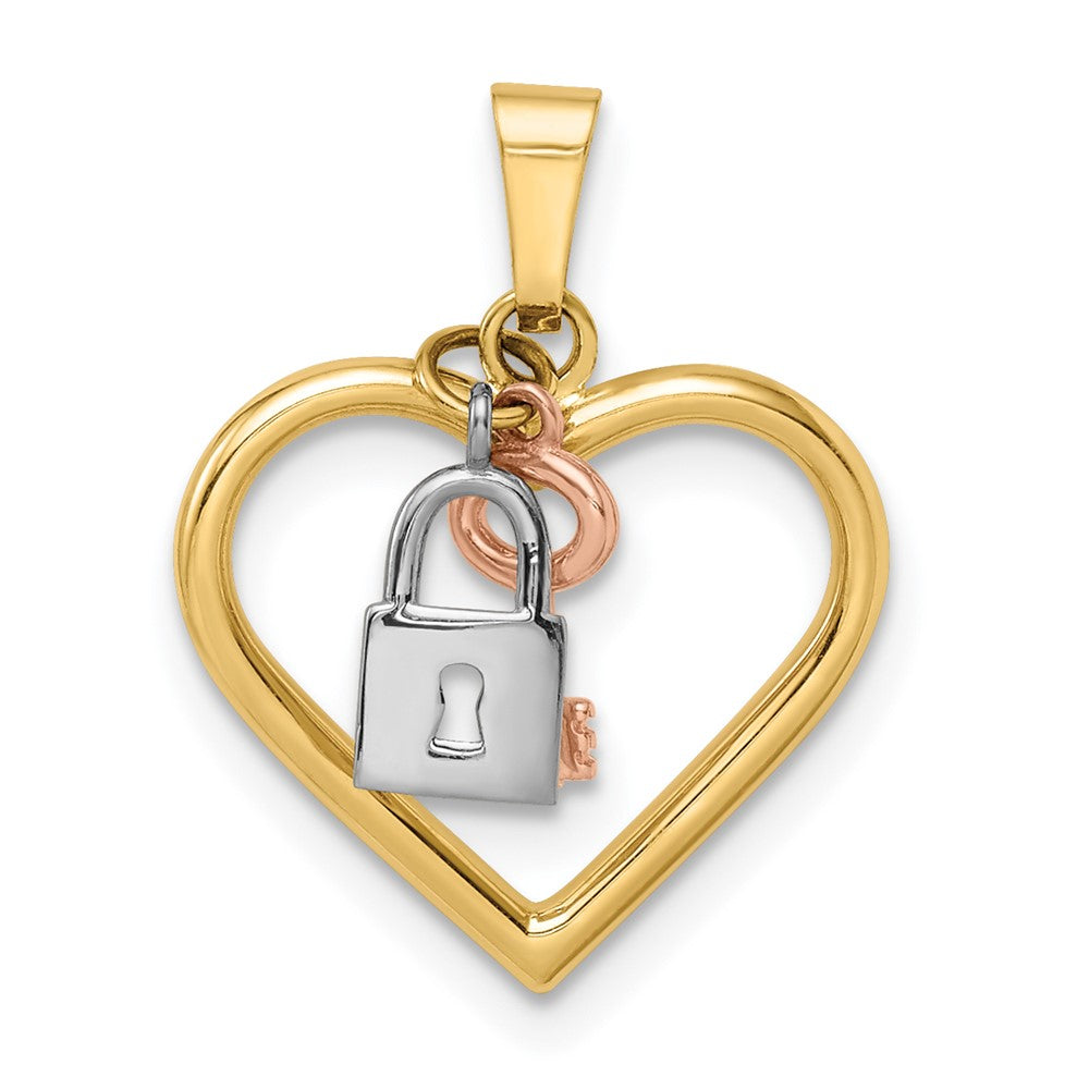 14K Tri-Color Heart, Lock And Key Pendant – Goldia.com
