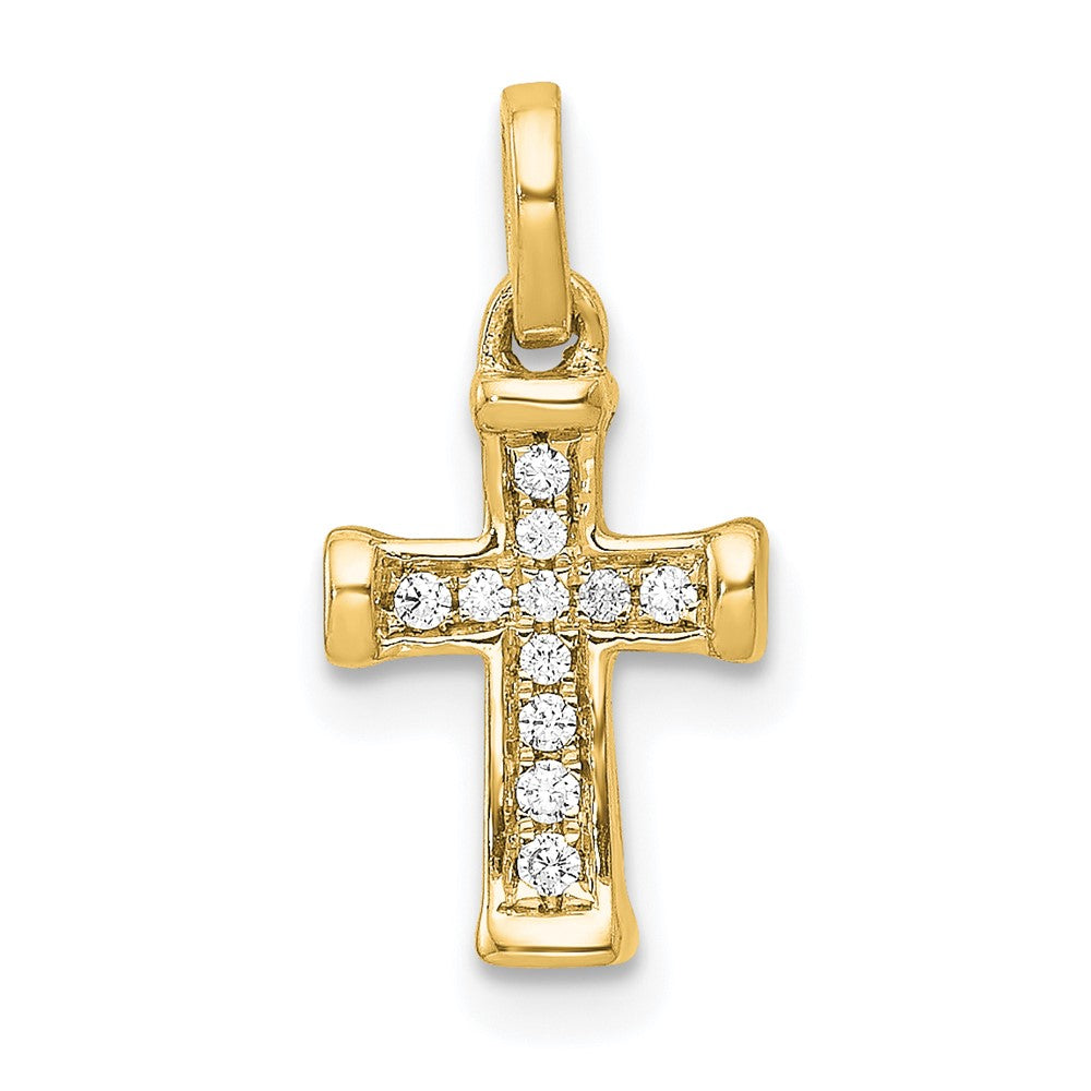 14K Yellow Gold Small 1/20ct. Real Diamond Latin Cross Pendant | Goldia.com