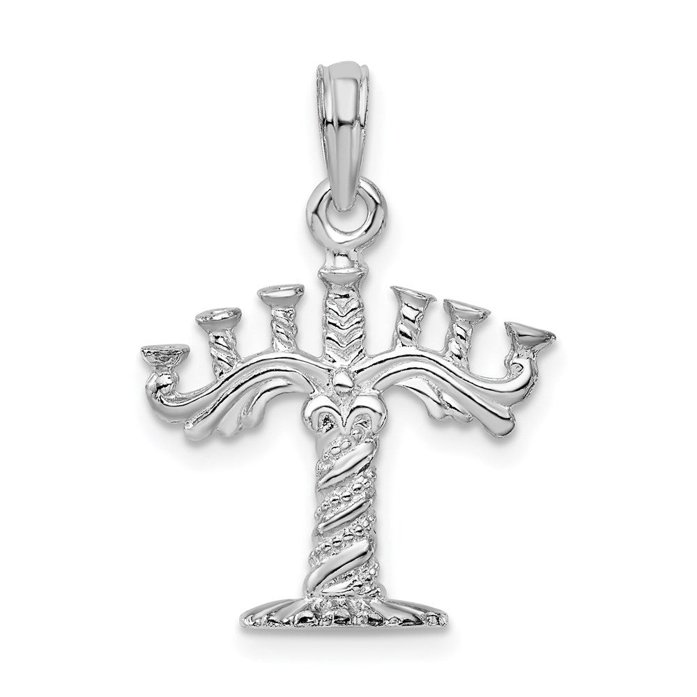 Sterling Silver De-Ani Rhodium-Plated Polished And Textured 3D Menorah ...
