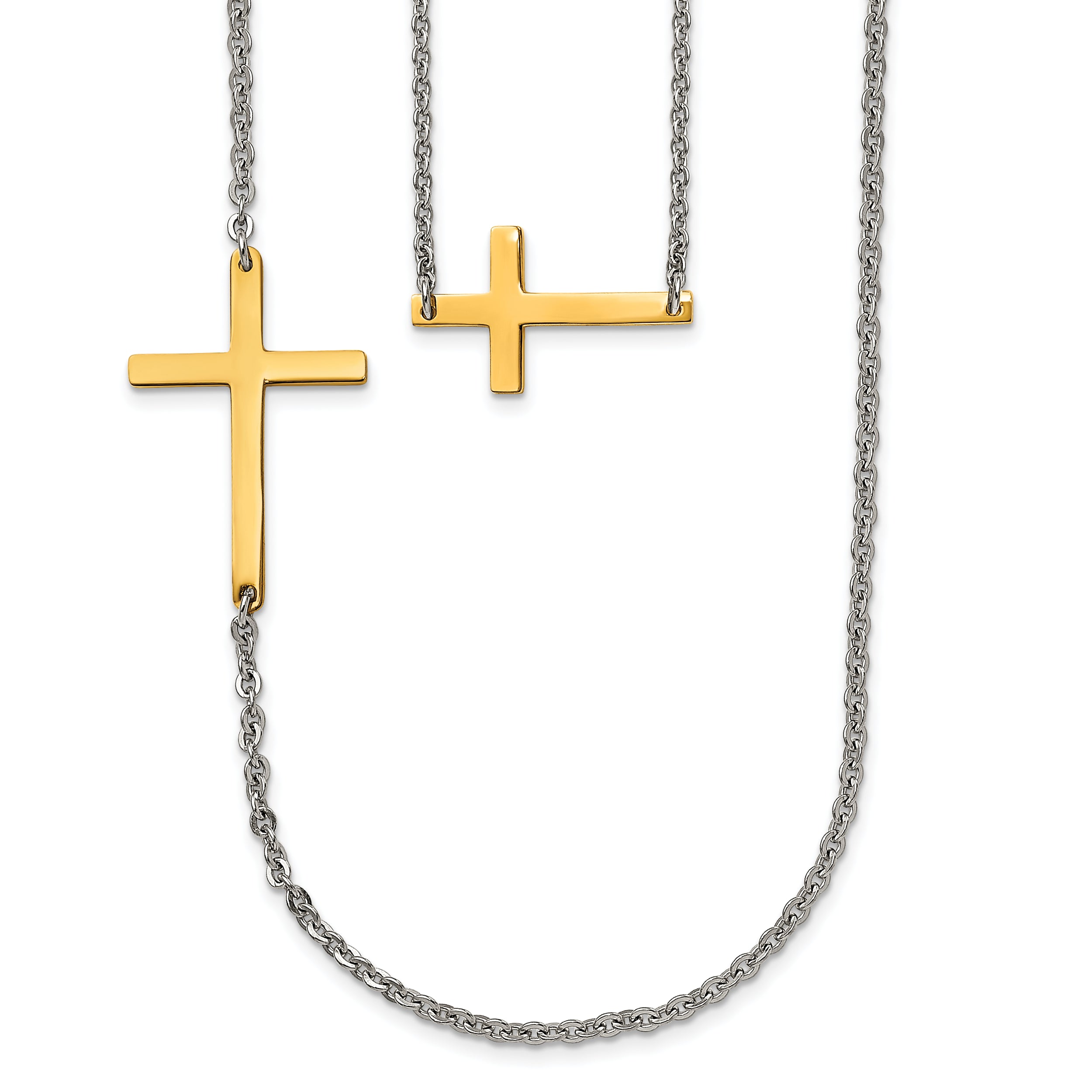 Stainless Steel Double Sideways Cross Layered 18In Necklace