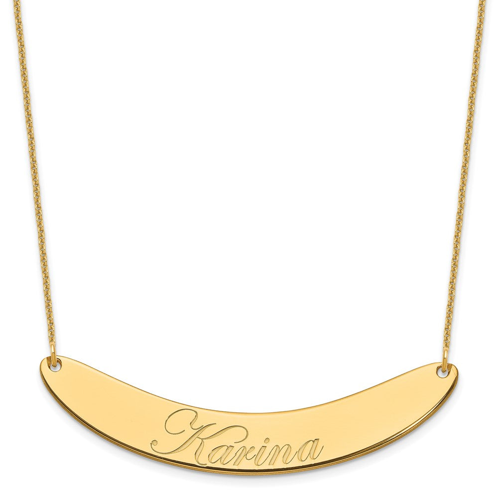 14K Yellow Gold Large Edwardian Script Curved Bar Necklace | Goldia.com