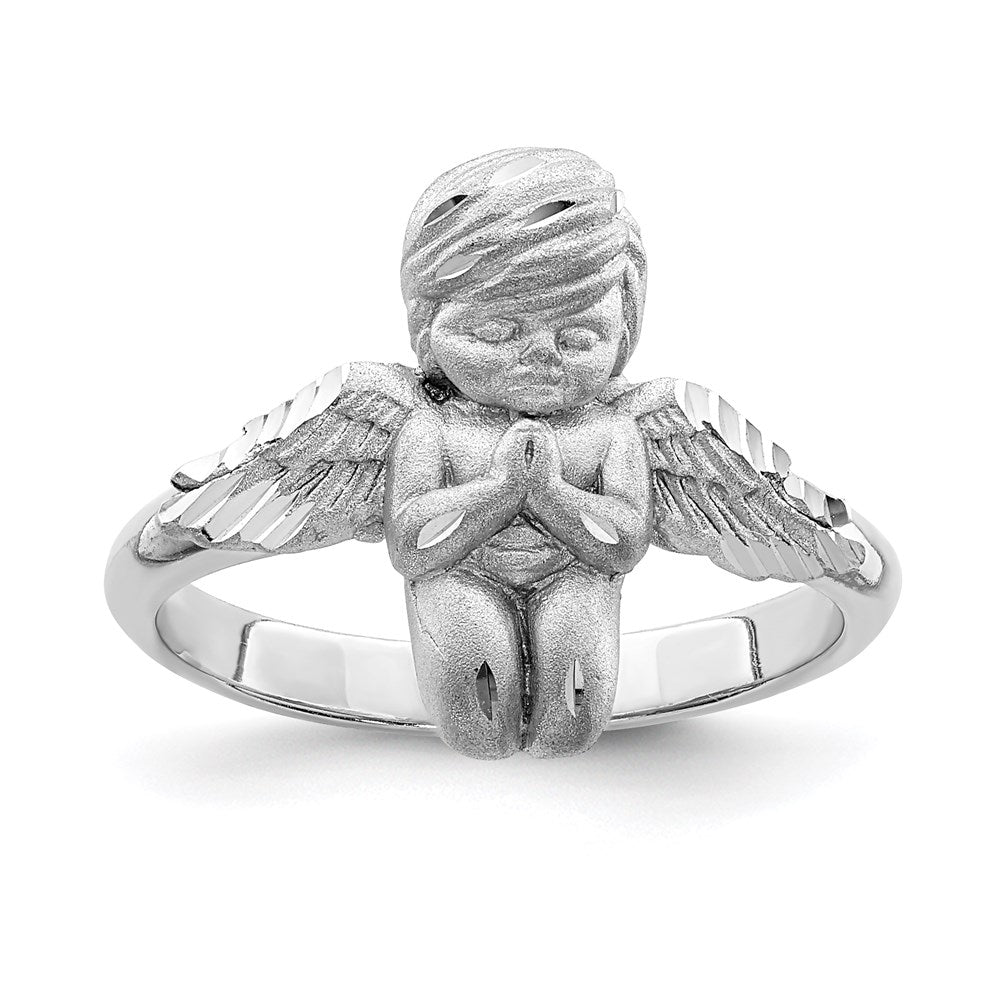 14K White Gold Polished & Brushed D/C Praying Angel Ring – Goldia.com
