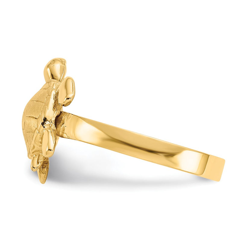 14K Gold Polished / Textured Sea Turtle Ring – Goldia.com