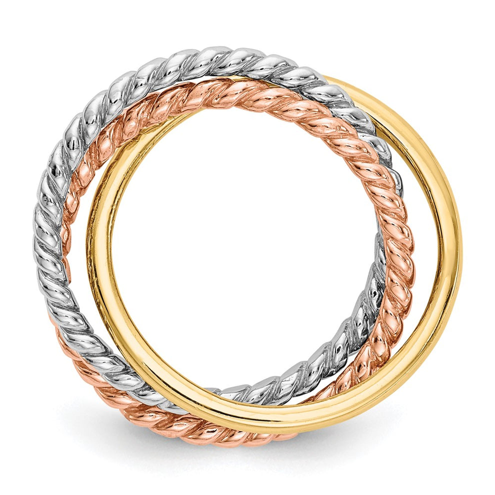 14k Tri-color Gold Rope Polished 3-band Interlocking Ring – Goldia.com