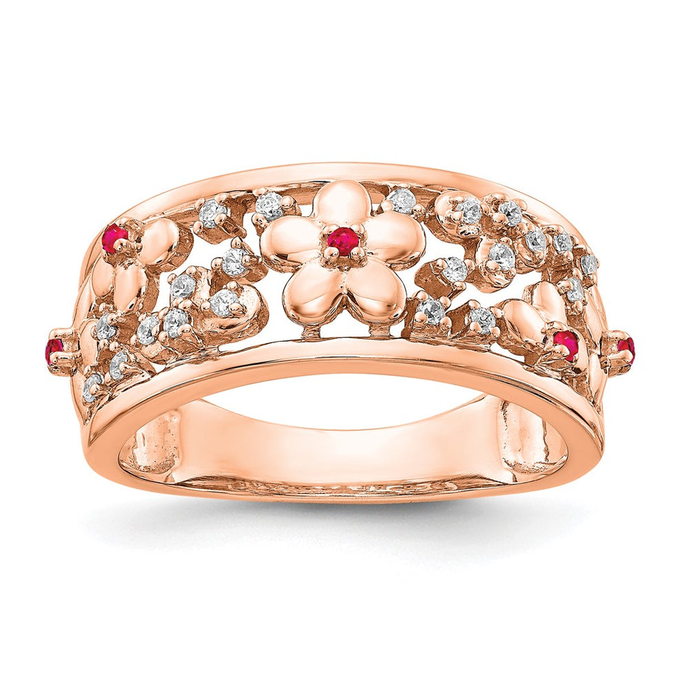 14k Rose Gold Real Diamond and Ruby Flower Ring (RM3983-RU-012-RA ...
