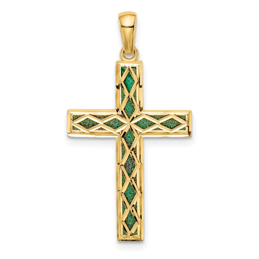 14k Yellow Gold Green Enamel Reversible Cross Pendant – Goldia.com